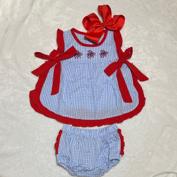 Matching Sets | New Blue Gingham Red Ruffle Butt Side Tie Bloomer Set ...